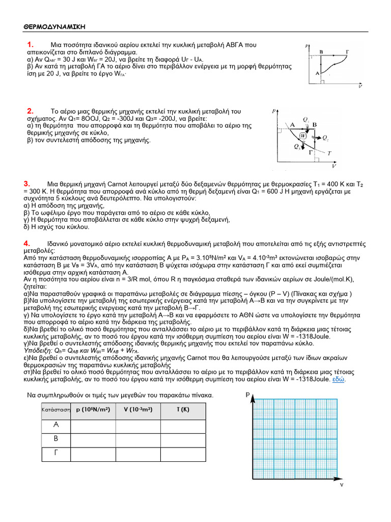 ΘΕΡΜΟΔΥΝΑΜΙΚΗ ΑΣΚΗΣΕΙΣ | PDF