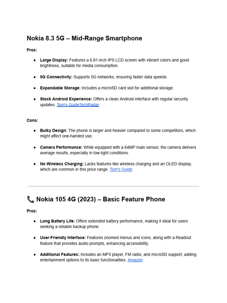 Nokia Phones: Features and Specs Overview | PDF | Smartphone | Android ...