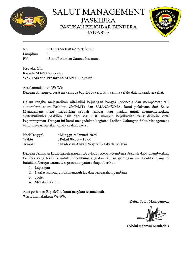 018 Surat Peminjaman Latgab Man 13. | PDF