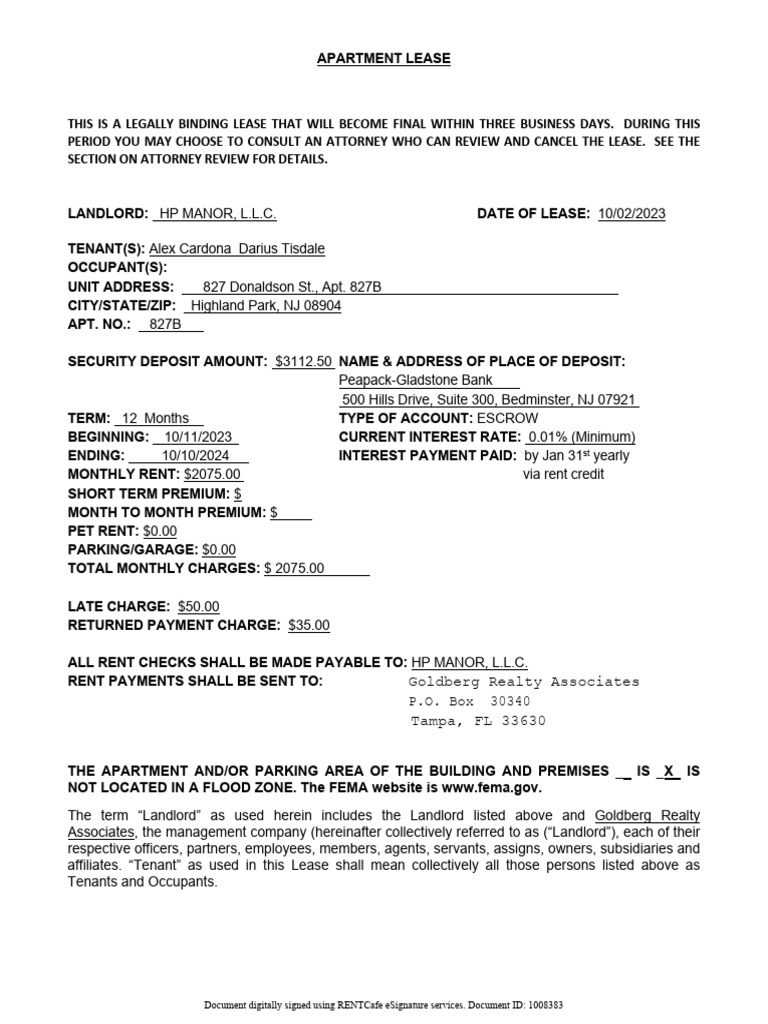 LeaseAgreement Alex Cardona 1022023 | PDF | Lease | Leasehold Estate