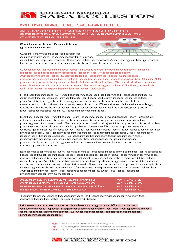 Mundial de SCRABBLE - Alumnos Del SARA Representan A ARGENTINA | PDF
