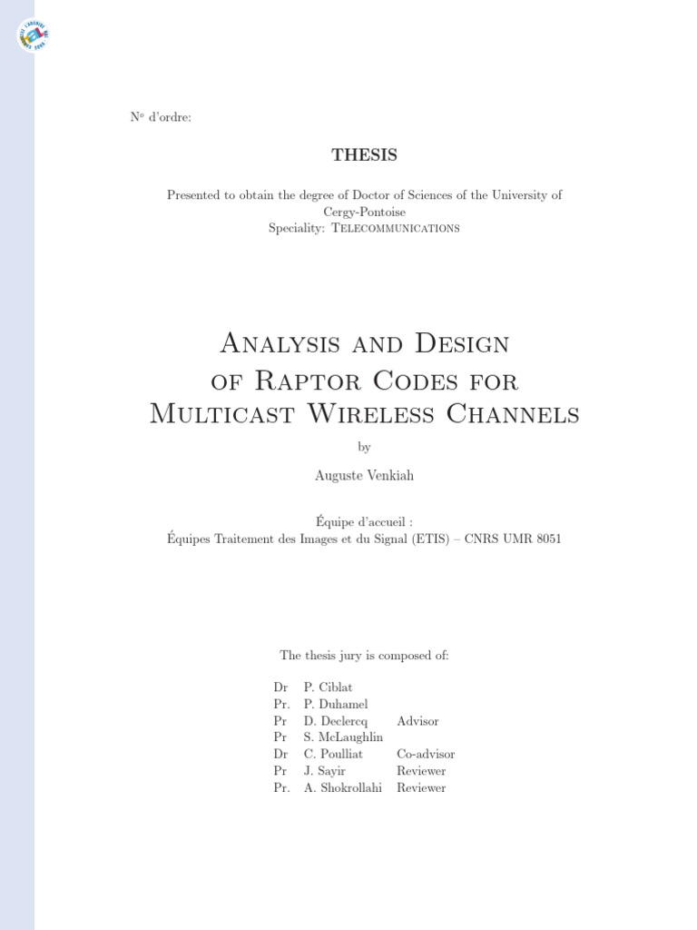 Analysis and Design of Raptor Codes For Multicast Wireless Channels | PDF | Low Density Parity ...