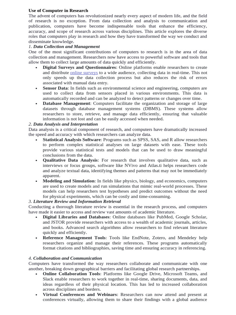 Role of Computers in Research | PDF | Data | Geographic Information System