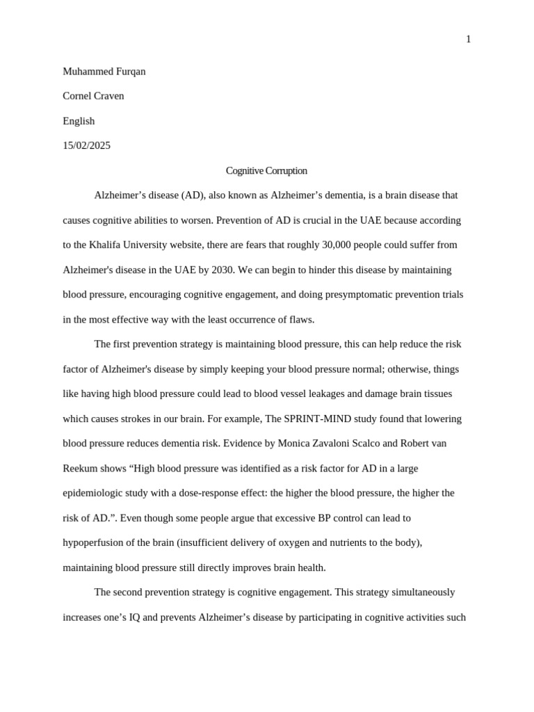 M.furqan Cognitive Corruption | PDF | Alzheimer's Disease | Dementia