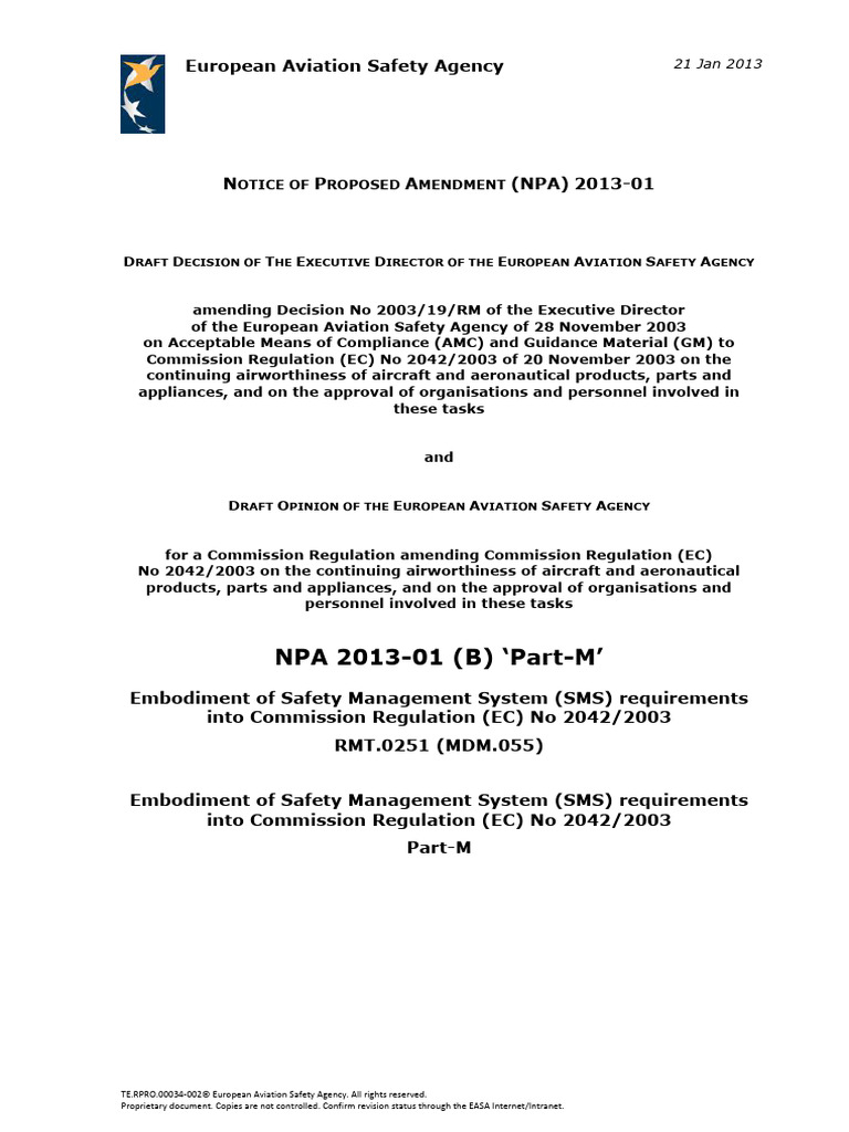 NPA 2013-01 (B) Part-M | PDF | Regulatory Compliance | Safety