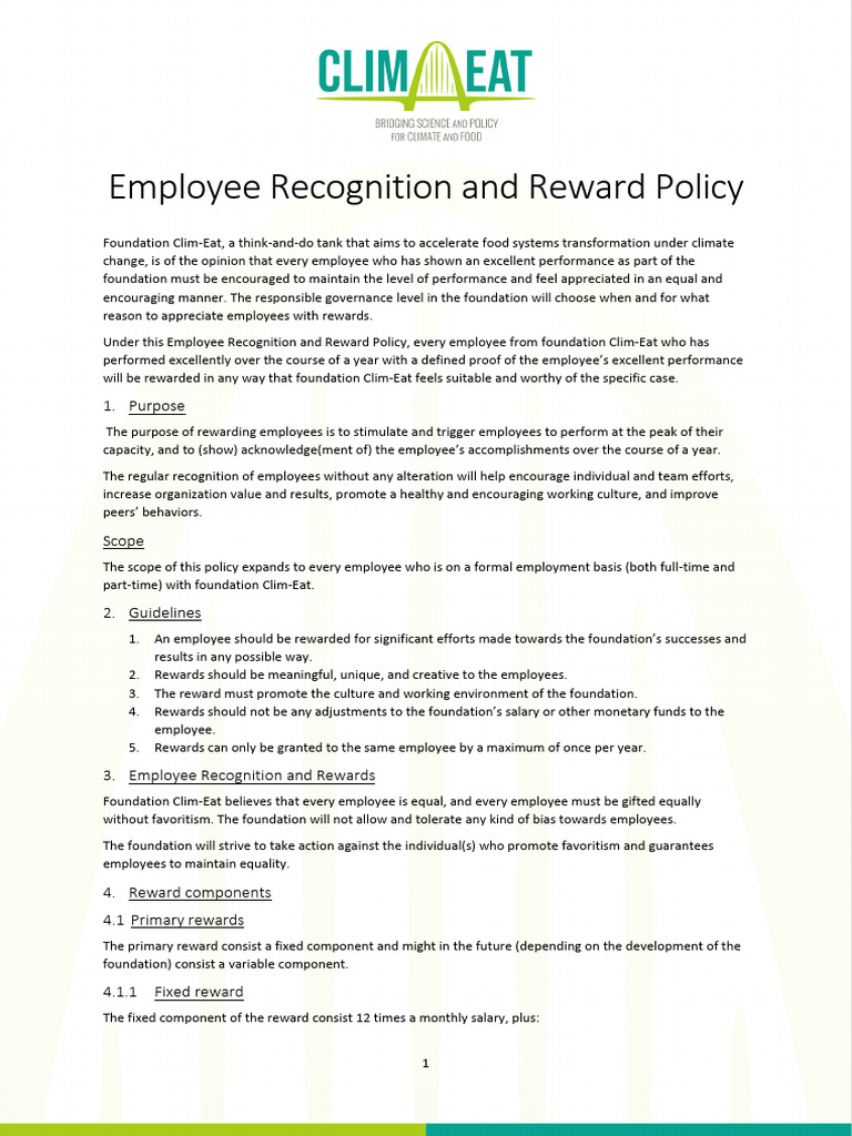 Clim Eat Employee Recognition and Reward Policy | PDF | Salary | Employment