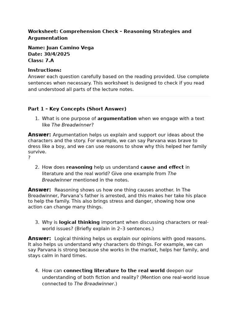 Week 8 Worksheet (Class 1) - Review of Reasoning Strategies 2 | PDF ...