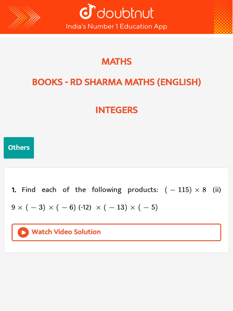 Doubtnut Solutions for Integer Products | PDF | Multiplication | Integer