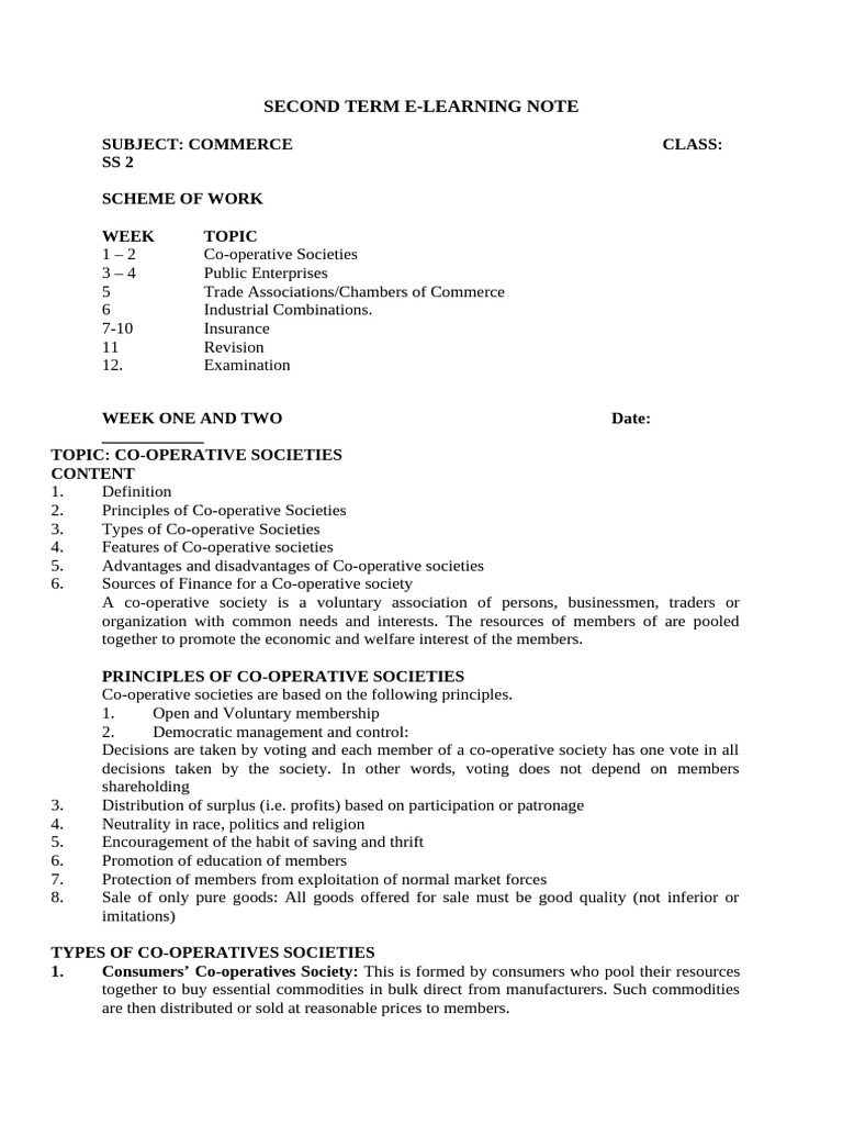 SS2 CMMERCE 2ND TERM E-NOTE | PDF | Insurance | Cooperative