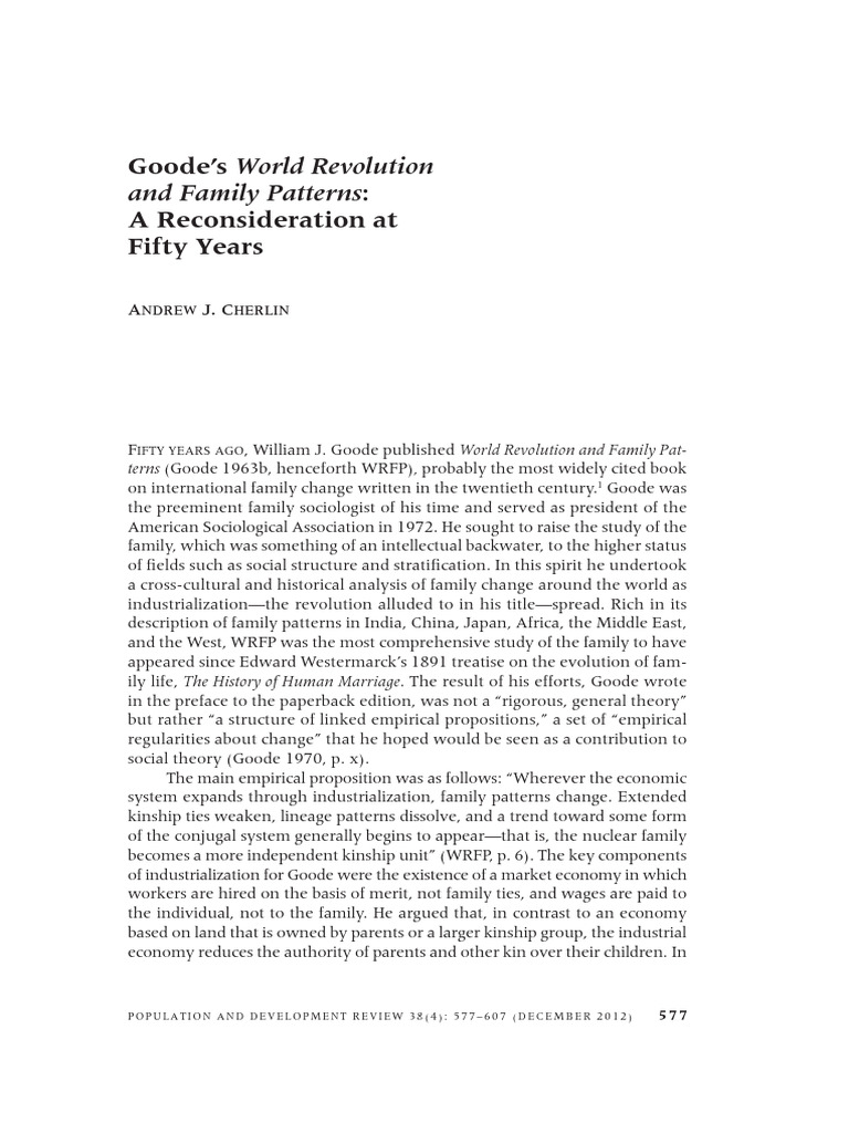 Cherlin 2012 Goode World Revolution Family Patterns Population ...