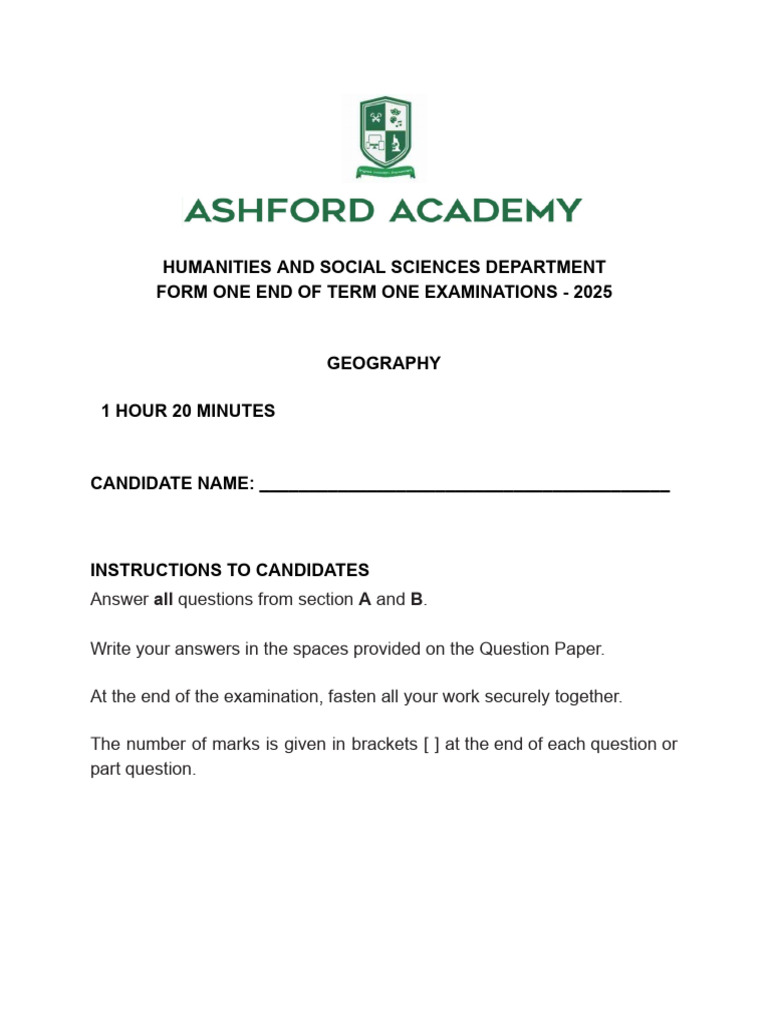 Form One Geography Exam 2025 | PDF | Planets | Planets In Astrology