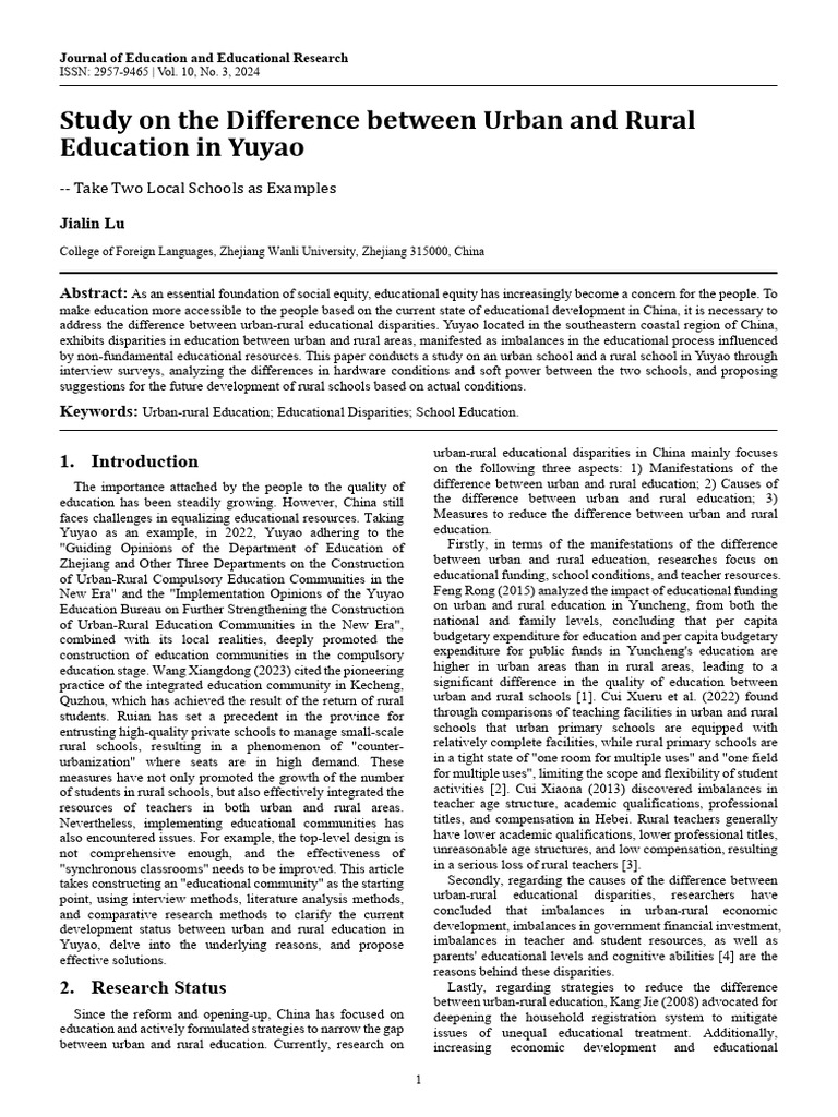 Study On The Difference Between Urban and Rural Ed | PDF | Teachers ...