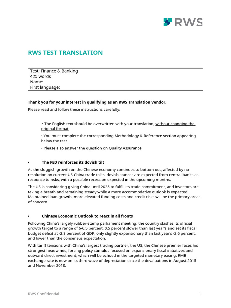 RWS Translation Vendor Test Instructions | PDF | Fiscal Policy | Economies