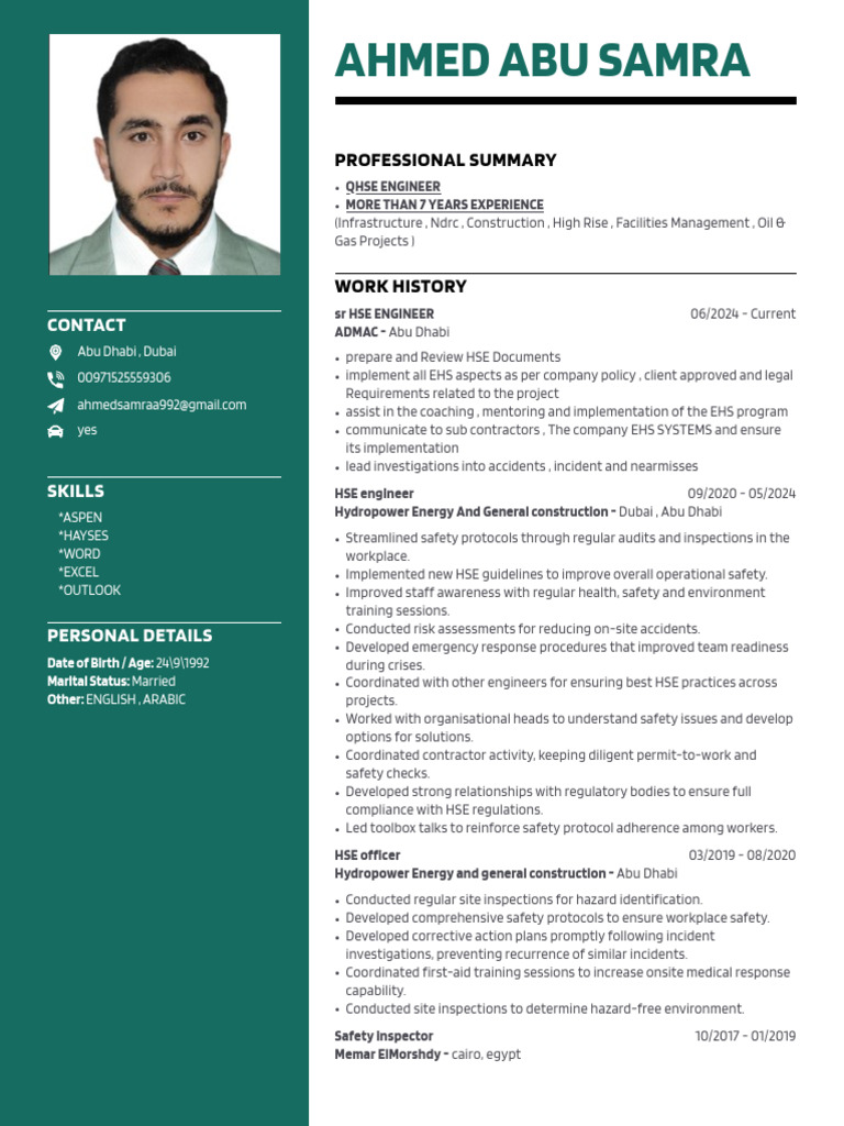 Qhse - Ahmed Elsayed Resume | PDF | Occupational Safety And Health | Safety