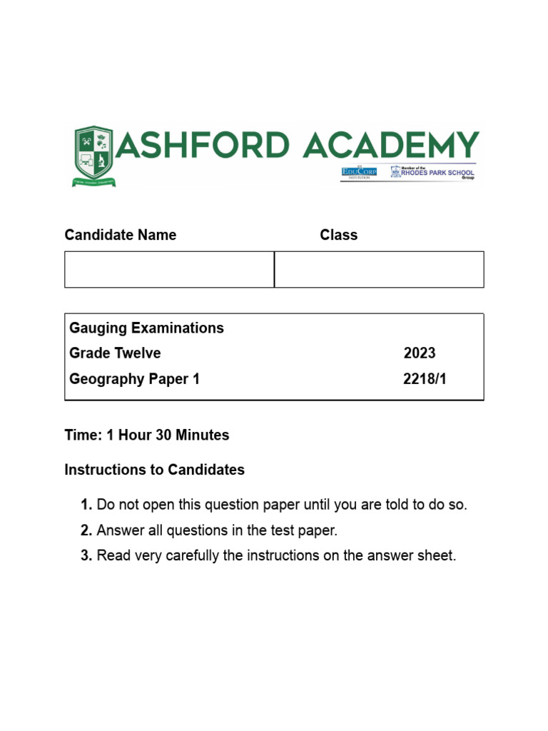 G12 Geo Paper 1 Guaging Exam-2023 | PDF | Earth | Rain