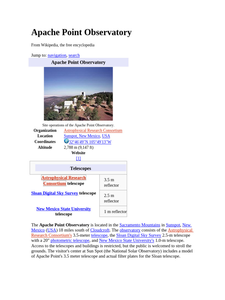Apache Point Observatory+++++ | PDF | Astronomy | Observational Astronomy
