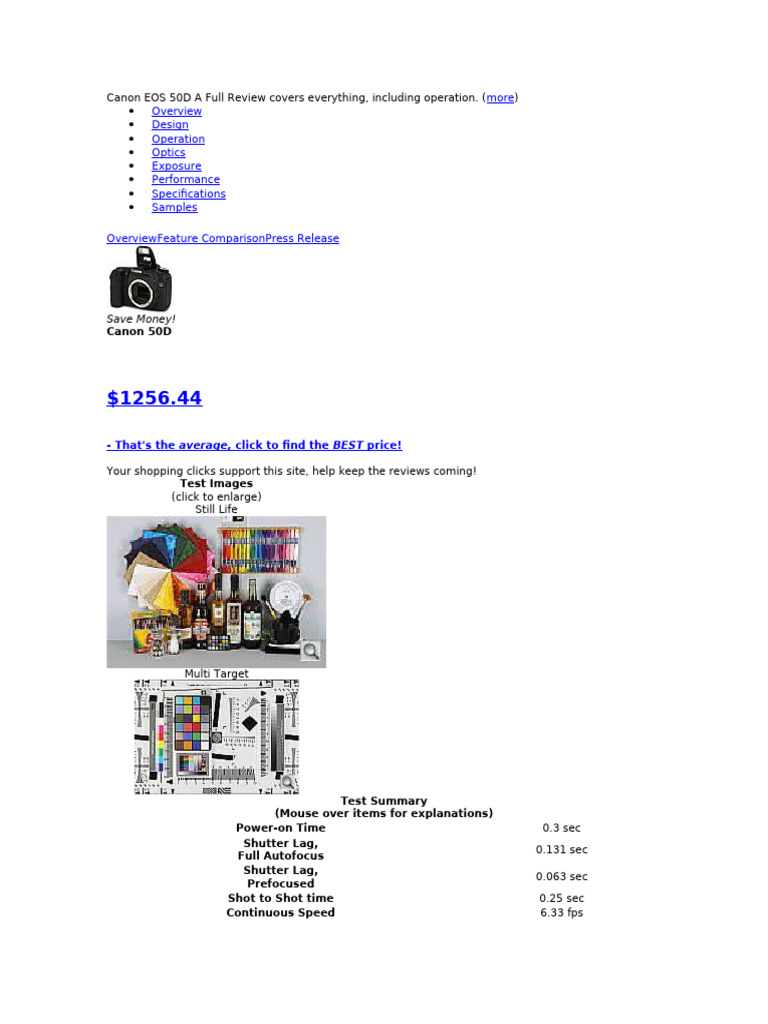 Canon EOS 50D A Full Review Covers Everything | PDF | Camera Lens ...