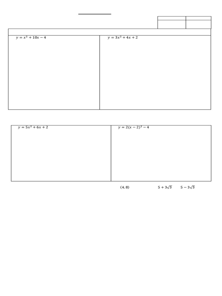 Quadratics Unit Test a Nov 2023 | PDF | Mathematics
