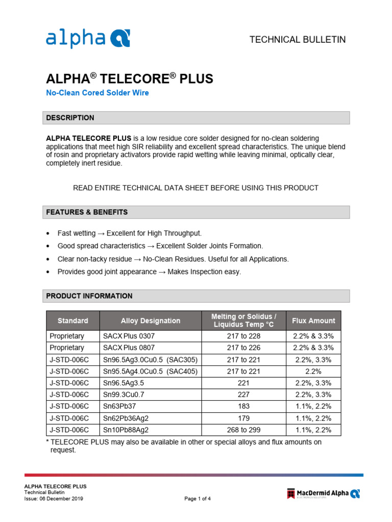 Alpha Telecore Plus Cored Wire en 06dec19 Tb | PDF | Soldering | Solder