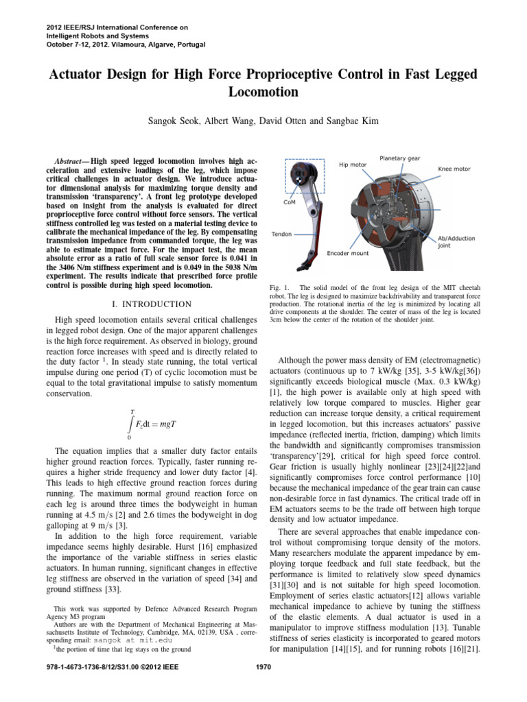 Actuator Design For High Force Proprioceptive Control in Fast Legged ...