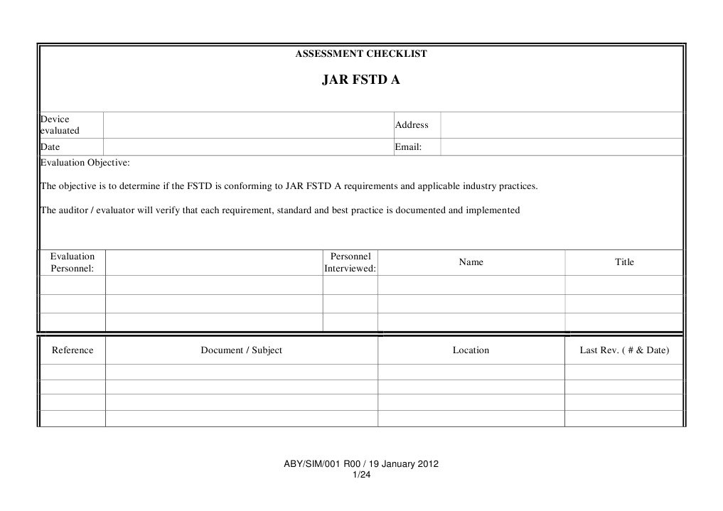 Flight Synthetic Training Device (JAR FSTD A) - Audit Check List JAN 12 ...