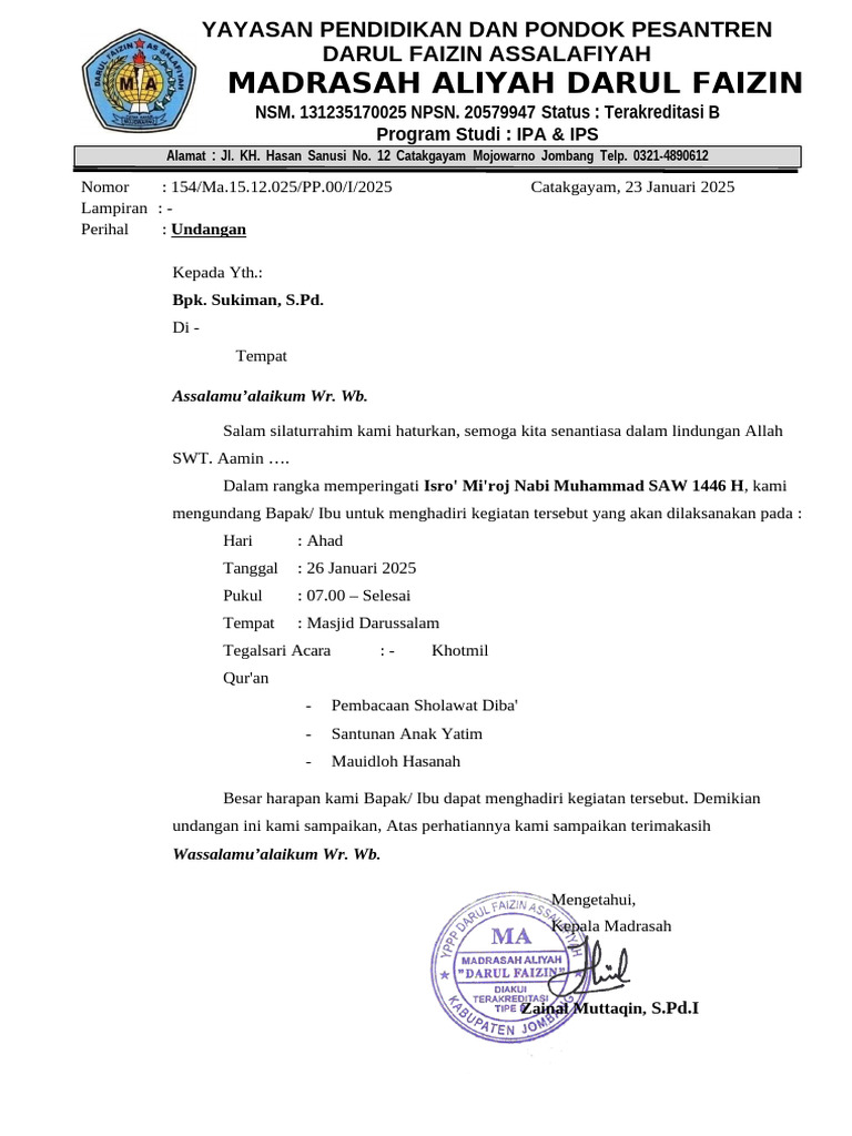 SURAT UNDANGAN BPK. SUKIMAN, S.Pd. | PDF