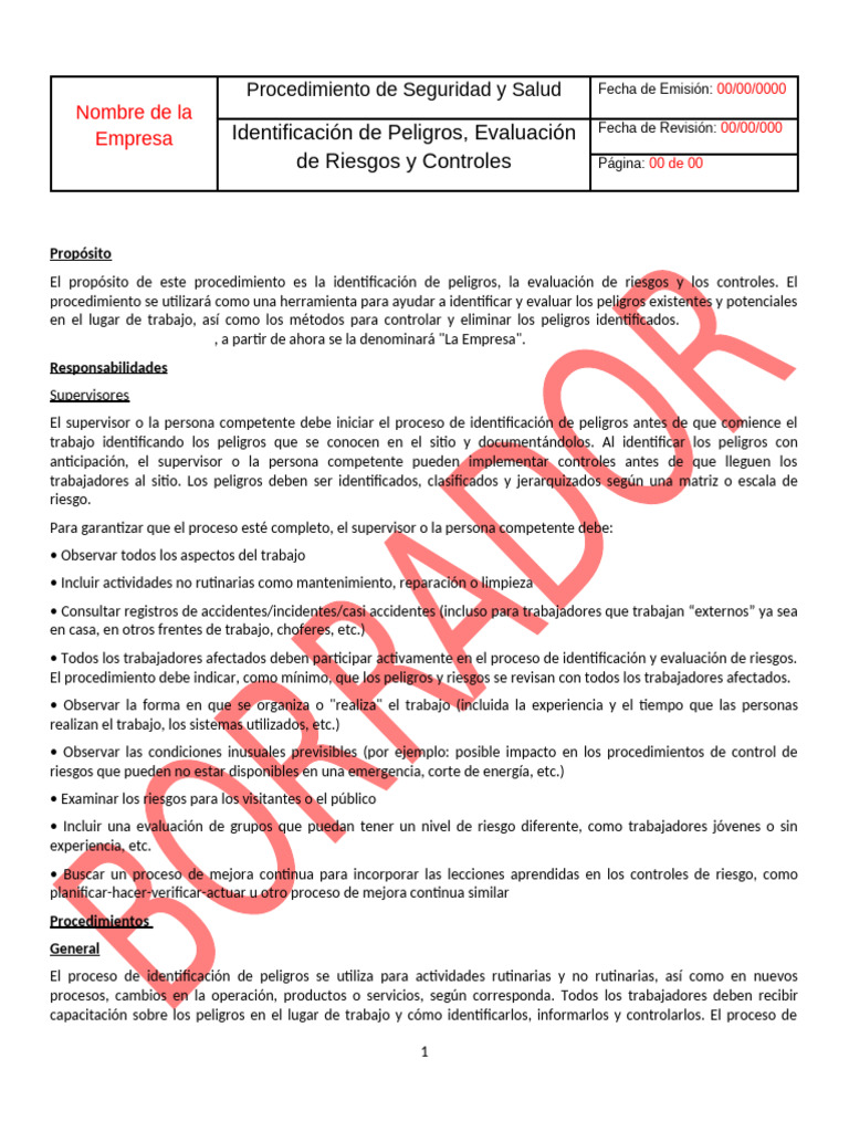 Procedimiento de Identificación de Peligros, Evaluación de Riesgos y Controles V5 - SP - 2023 ...