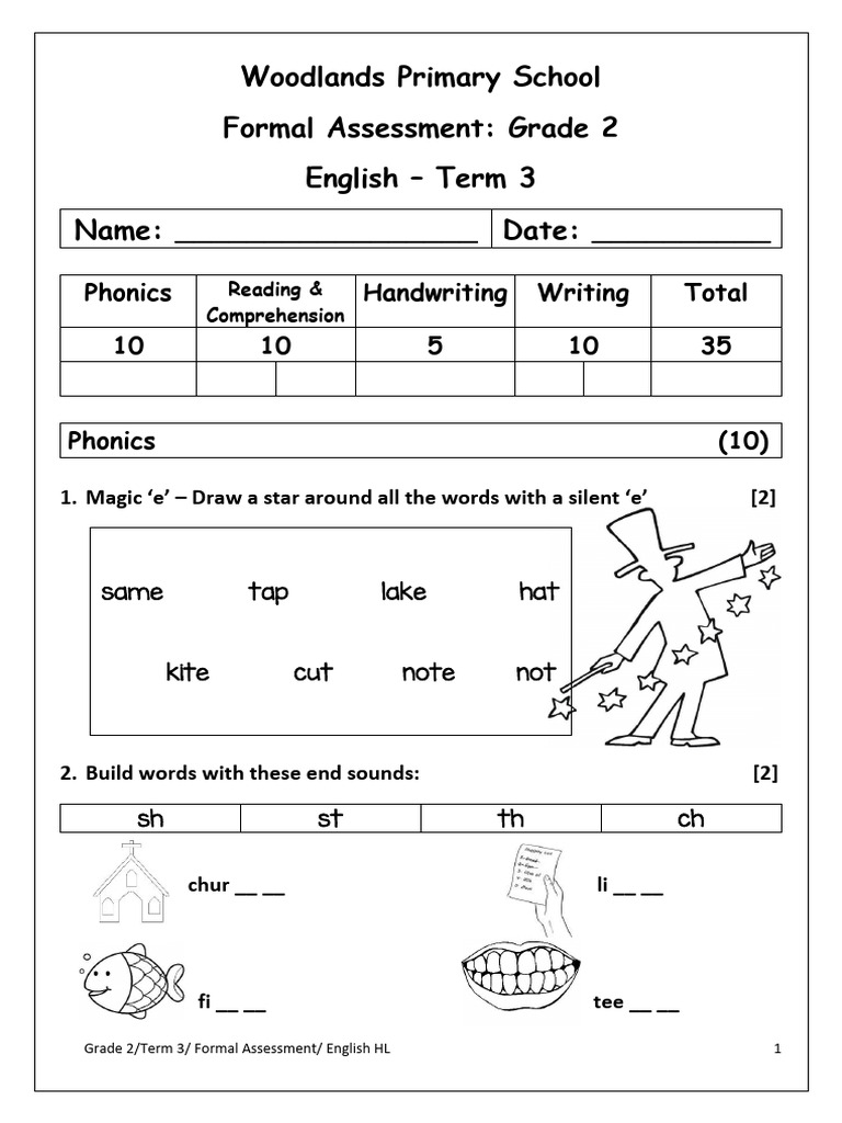 Grade 2 Term 3 English Assessment | PDF | Punctuation | Linguistics