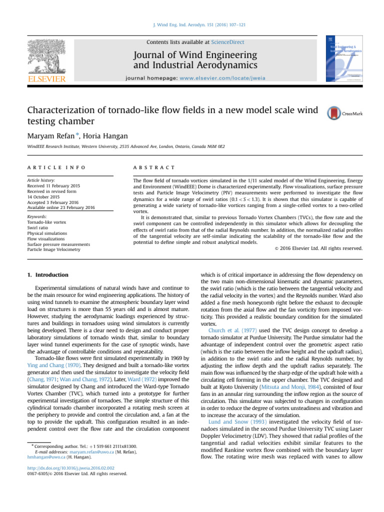2016 - Refan, M. and Hangan, H - Characterization of Tornado-Like Flow Fields in A New Model ...