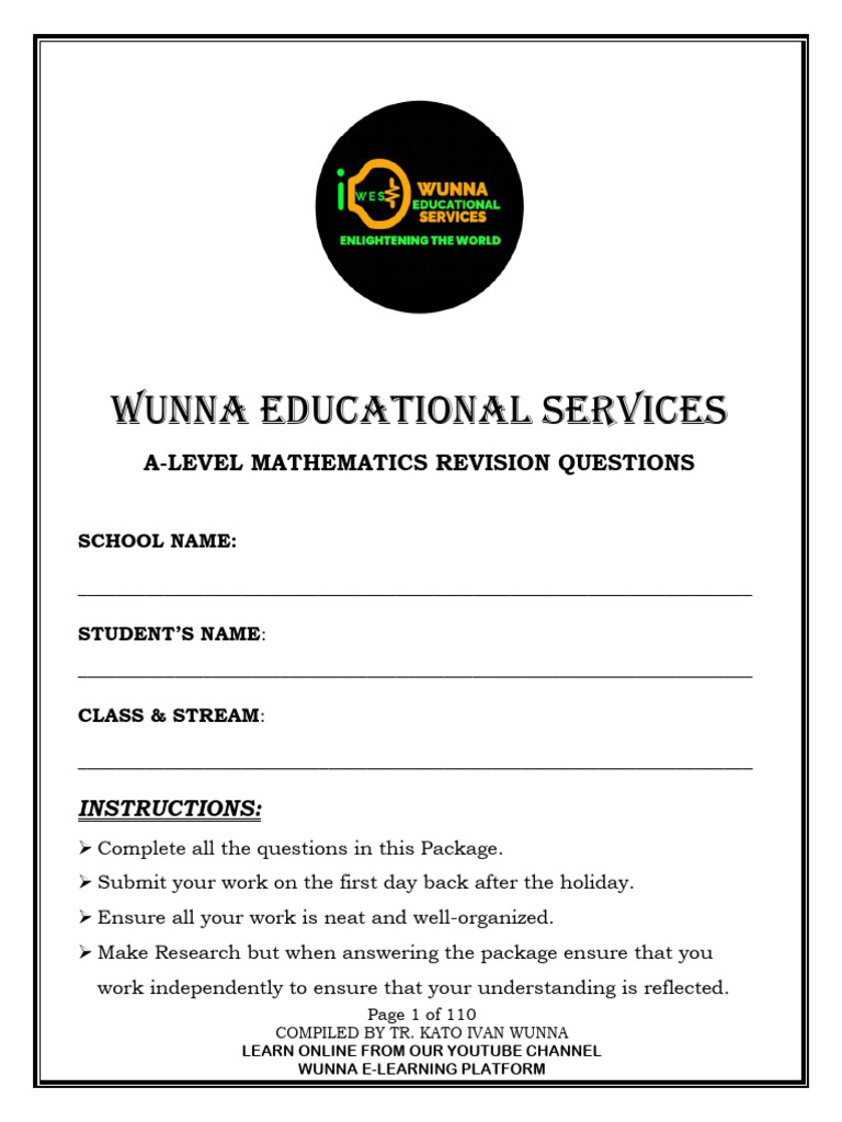 A-level Maths 1 & 2 Revision Qns | PDF | Mathematics | Equations