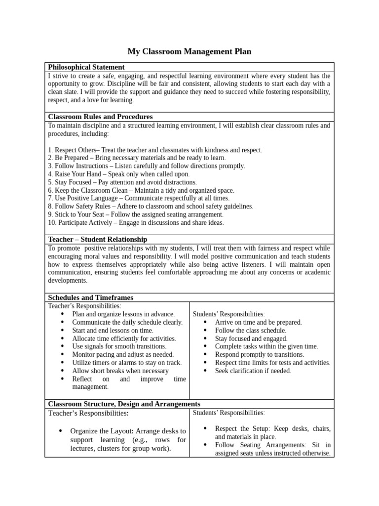 Classroom Management Plan | PDF | Classroom | Classroom Management