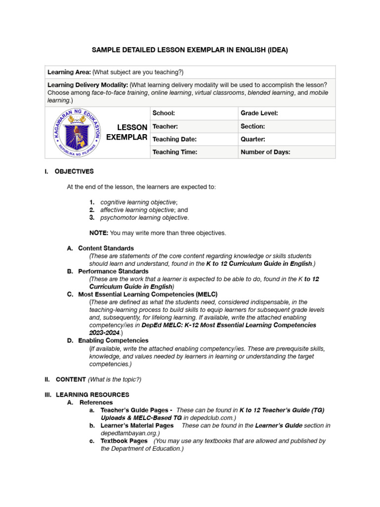 IDEA Lesson Plan - New Format | PDF | Learning | Teachers