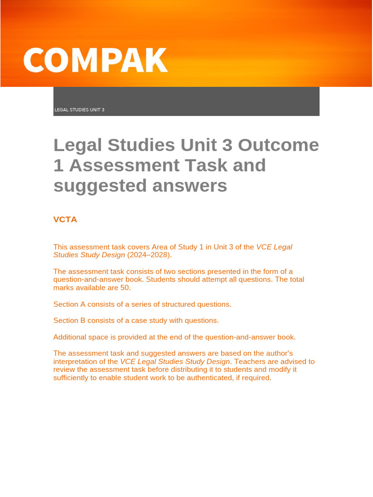 2025 VCTA LEGAL STUDIES UNIT 3 AOS 1 SAC q+a | PDF | Plea Bargain | Plea