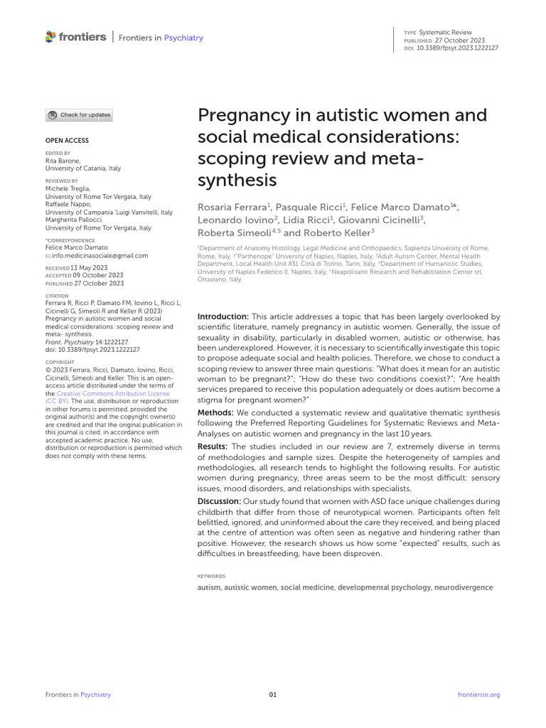 Pregnancy in Autistic Women and Social Medical Considerations Scoping ...
