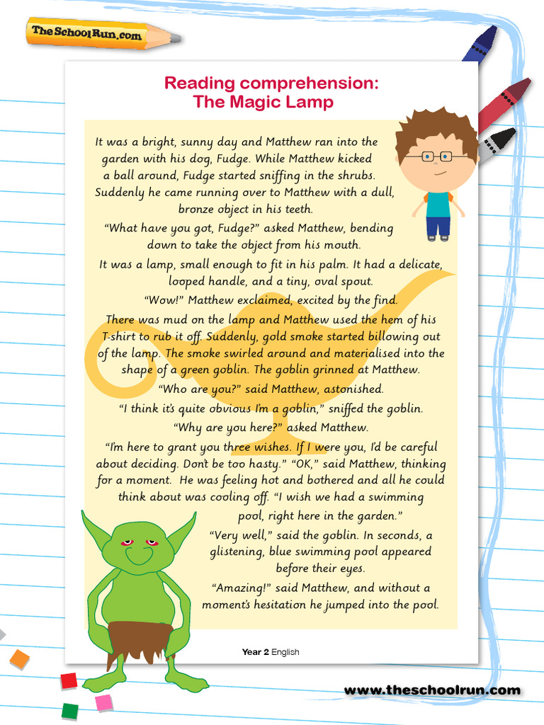 Year 2 Reading Comprehension: Magic Lamp | PDF
