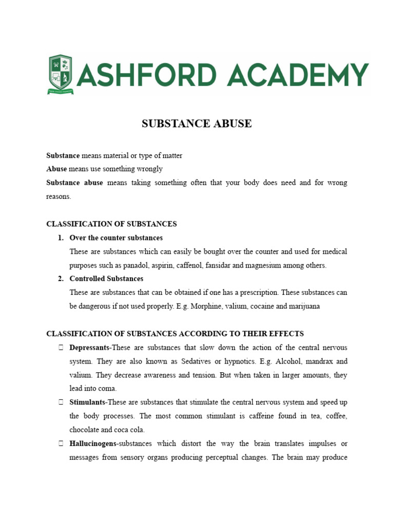 Civic Education Notes On Subtance Abuse | PDF | Cannabis (Drug) | Heroin