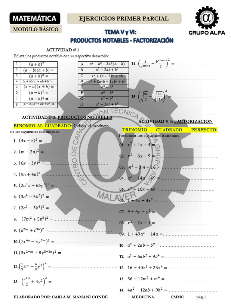 TEMA 5 PRODUCTOS NOTABLES IDENTIDADES | PDF | Álgebra