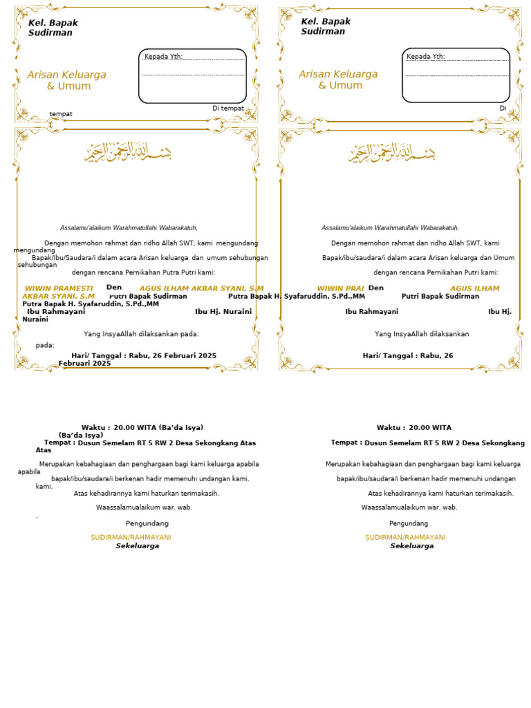 Undangan Arisan Keluarga Wiwin Pramesti | PDF