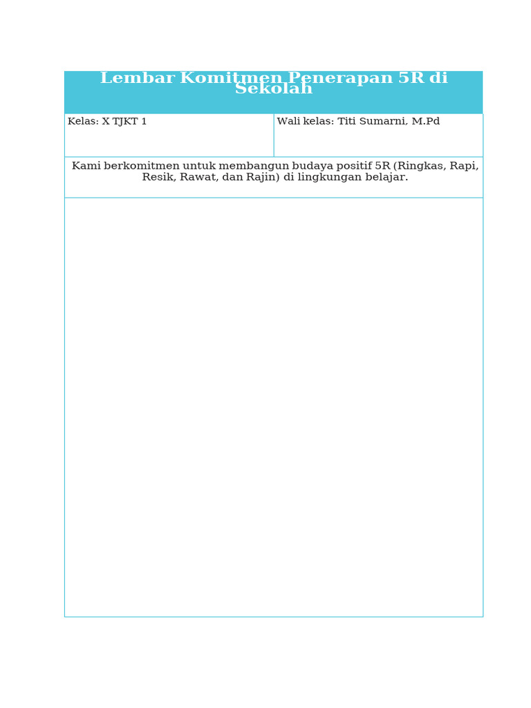 Lembar Komitmen Penerapan 5R Di Sekolah | PDF