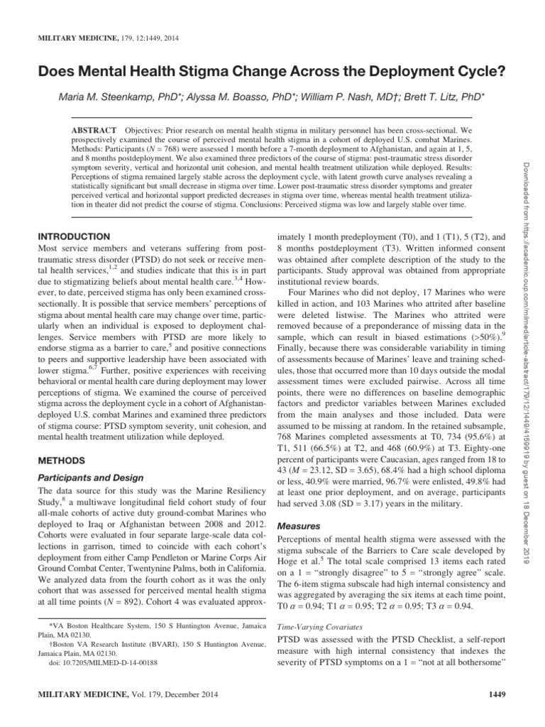 Does Mental Health Stigma Change Across The Deployment Cycle | PDF ...