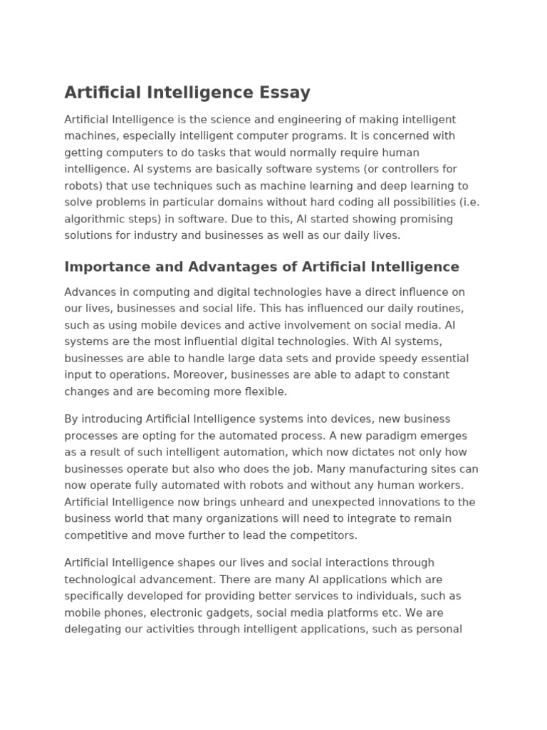 Artificial Intelligence Essay | PDF | Artificial Intelligence | Intelligence (AI) & Semantics