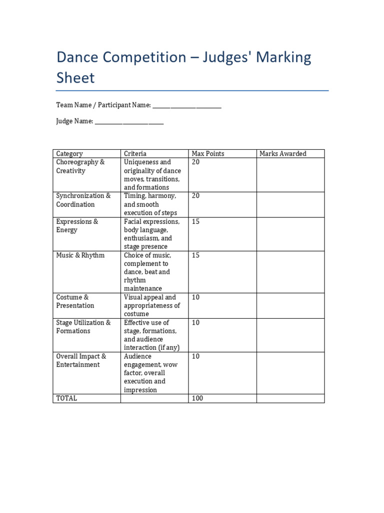 Dance Competition Judging Sheet | PDF