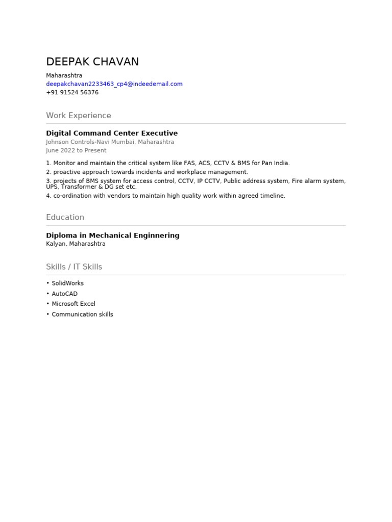Cv Deepak Chavan | PDF