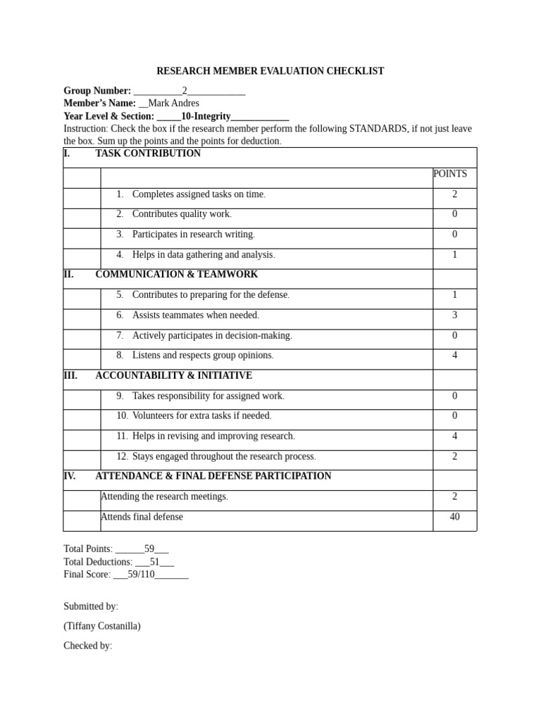 Research Group Member Evaluation Checklist | PDF