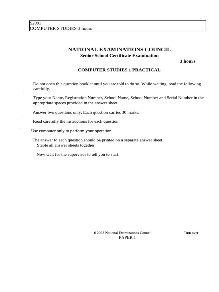 Computer Studies Questions 2023 | PDF | Computing | Text