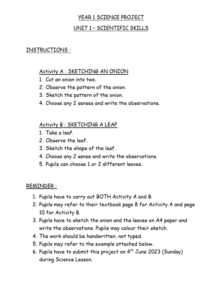 Year 1 Science Project Unit 1 | PDF