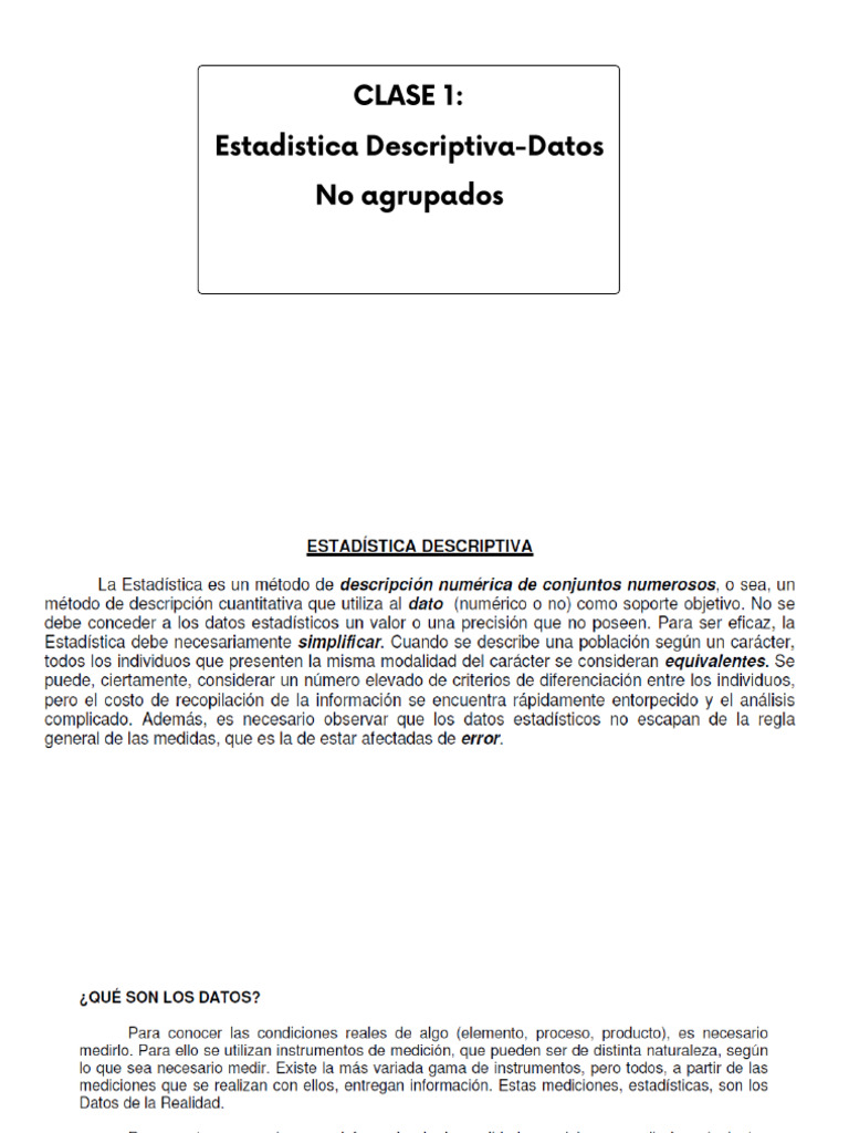 Clase 1-Estadistica Descriptiva-Datos No Agrupados | PDF