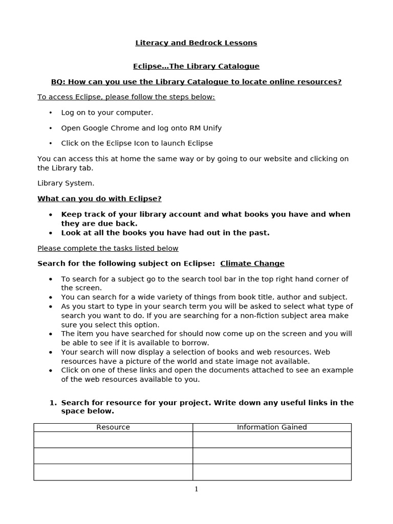 Emy Anderson - Literacy and Bedrock Lessons Y7&8 | PDF | Libraries | News