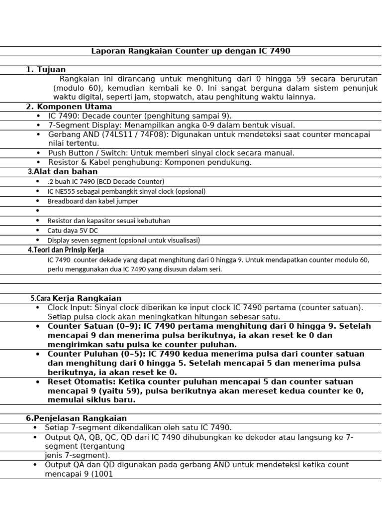Laporan Rangkaian Counter Dengan IC 7490 | PDF