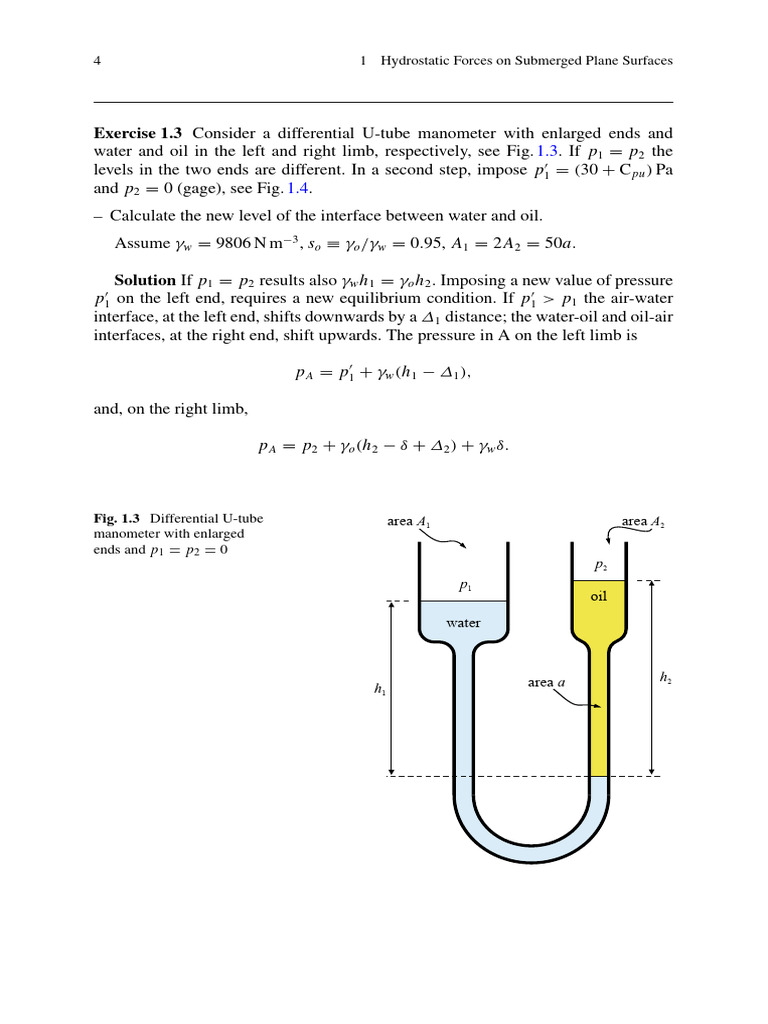 Hydrostatic Forces on Manometer Surfaces | PDF